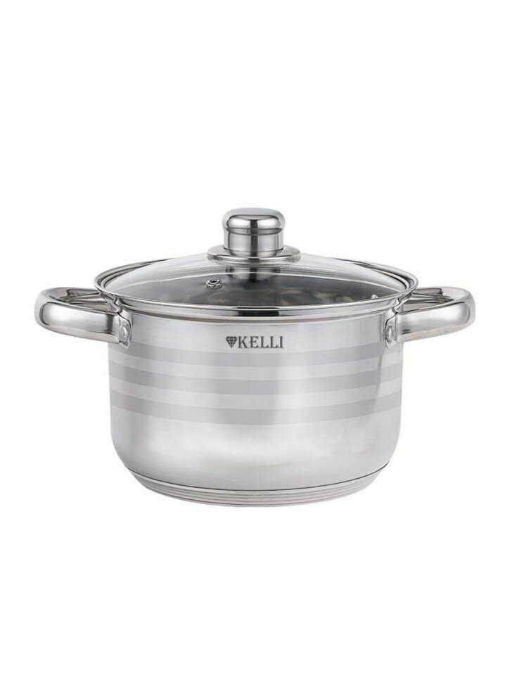 KELLI KL-4293-26, Кастрюля из нержавеющей стали; 6,2л; со стеклянной крышкой