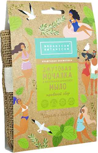 Мочалка джутовая и натуральное крафтовое мыло «Травяной сбор», 100 г