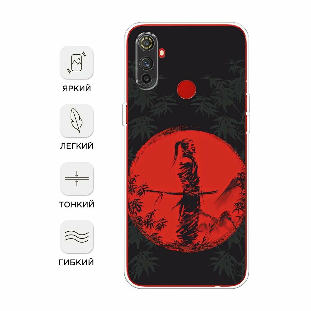 Чехол на Realme C3 / Реалми C3 с принтом "Самурай на красном фоне" — фото 1