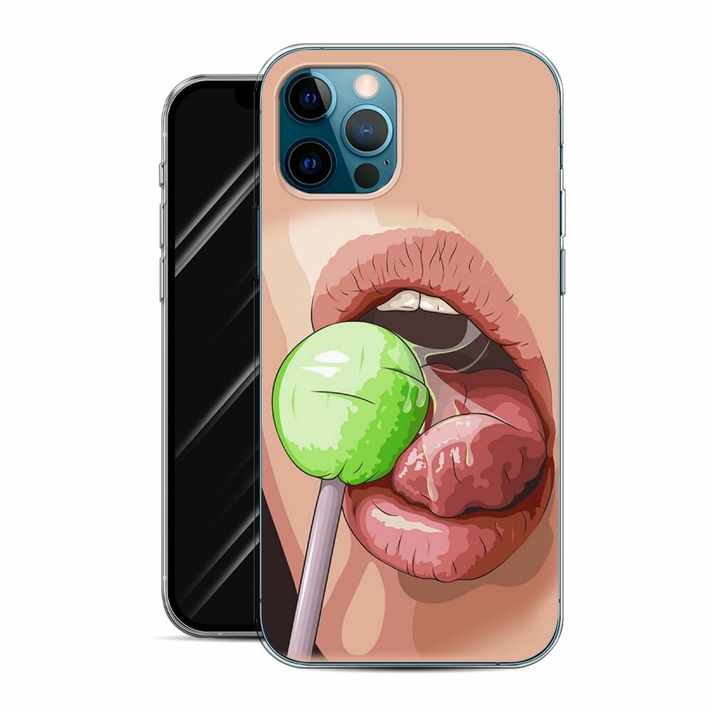 Чехол на Apple iPhone 12/12 Pro / Айфон 12/12 Про с принтом губы и чупа-чупс — фото 1