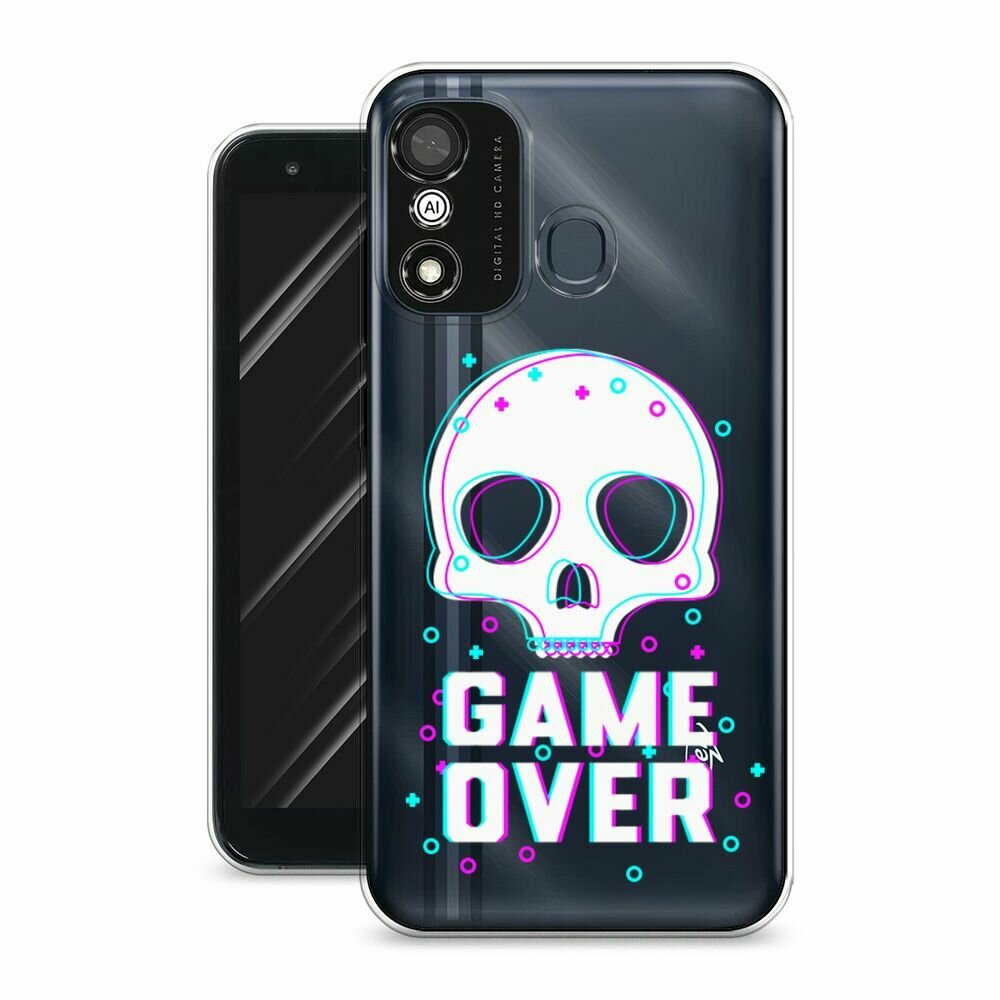 Чехол на Itel A27 / Ител А27 с принтом Череп Game Over, прозрачный — фото 1