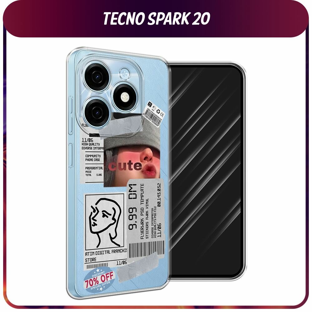 Чехол на Tecno Spark 20 / Текно Спарк 20 с принтом Cute girl collage, прозрачный