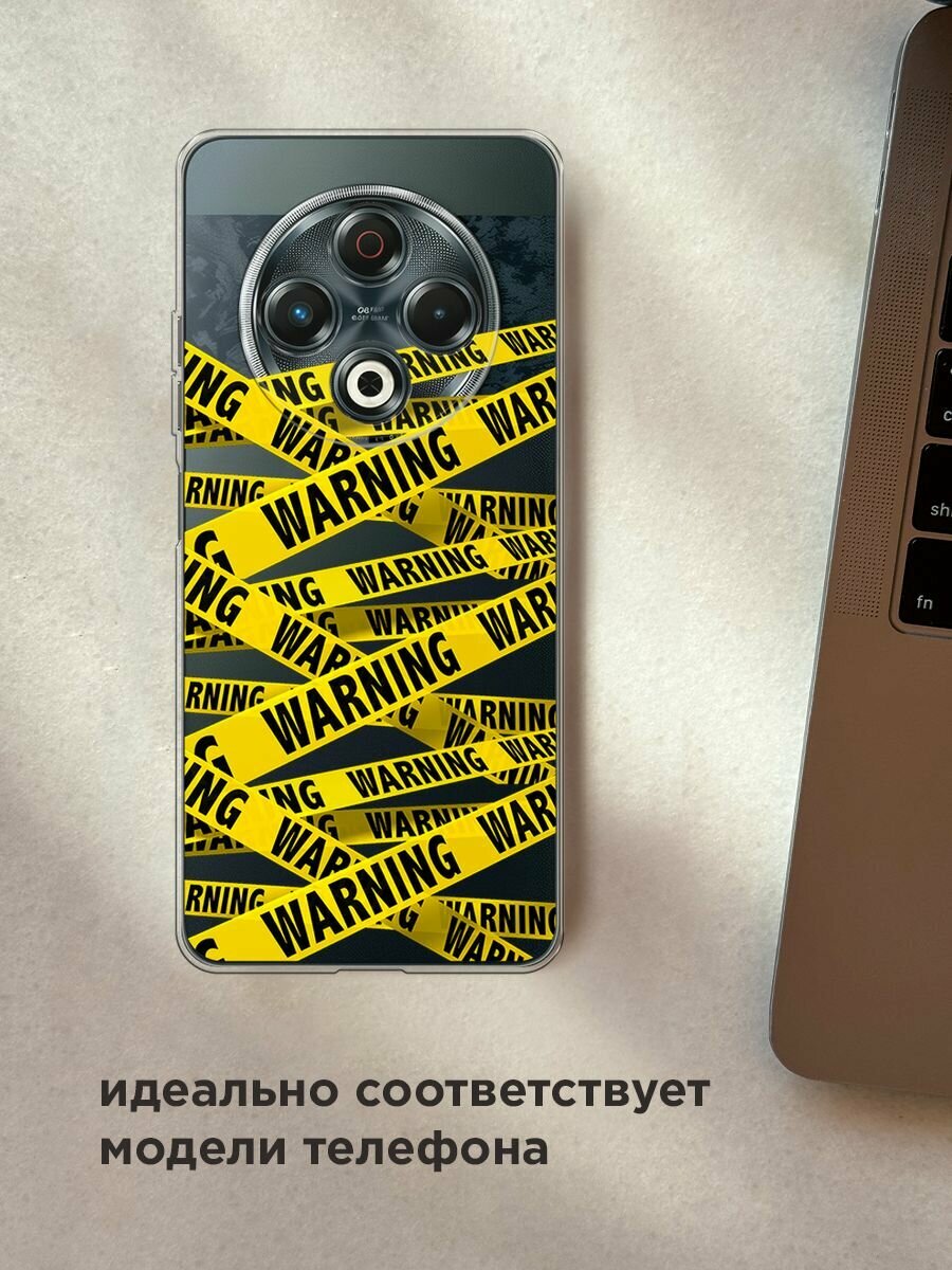 Чехол на Tecno Spark 30 / Текно Спарк 30 с принтом "Warning!", прозрачный — фото 1