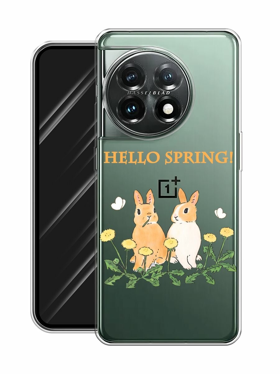 Чехол на OnePlus 11 / Ван Плас 11 с принтом "Весенние кролики", прозрачный — фото 1