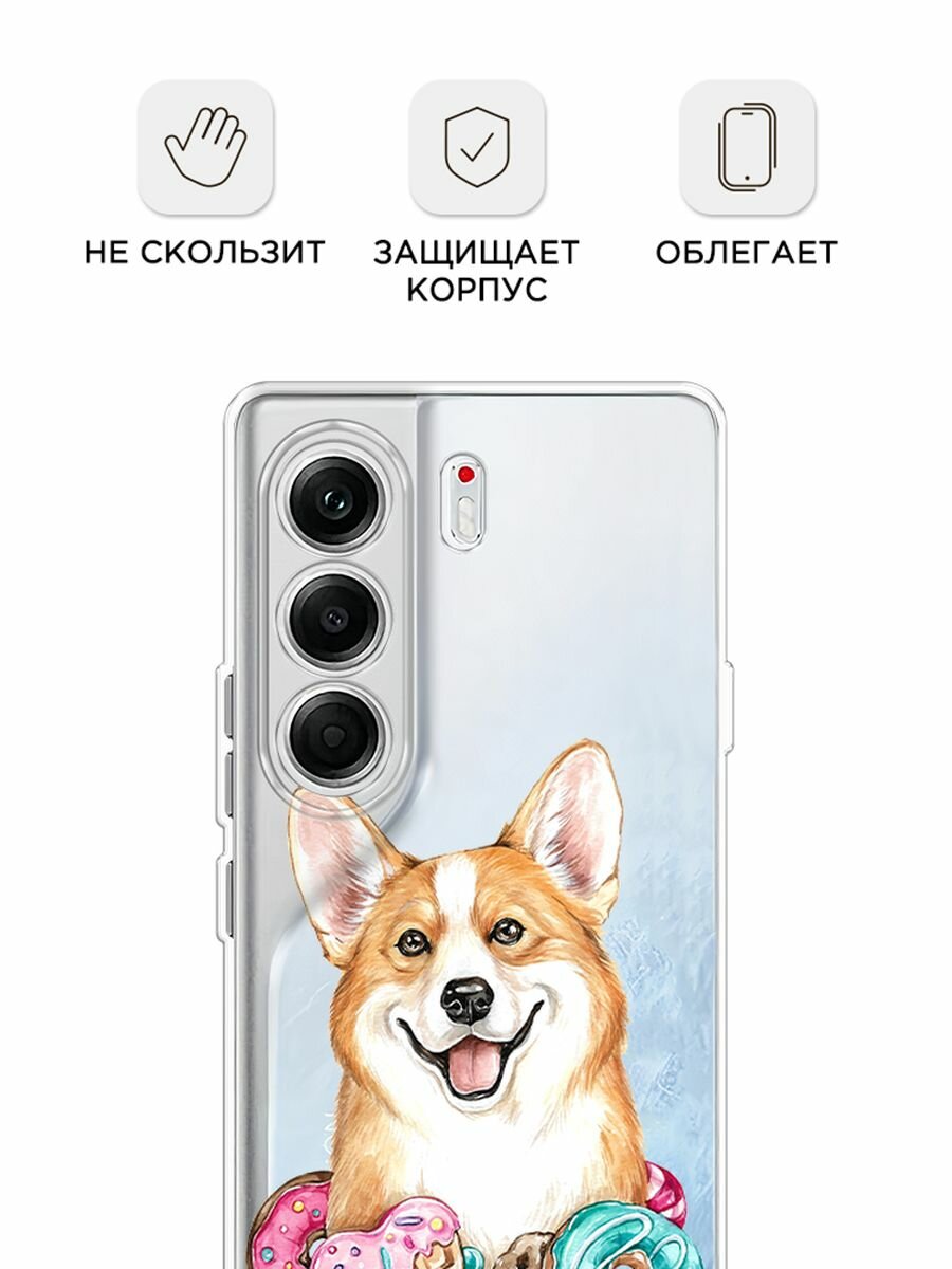 Чехол на Tecno Camon 40 Pro / Текно Камон 40 Про с принтом "Корги и сладости", прозрачный — фото 1