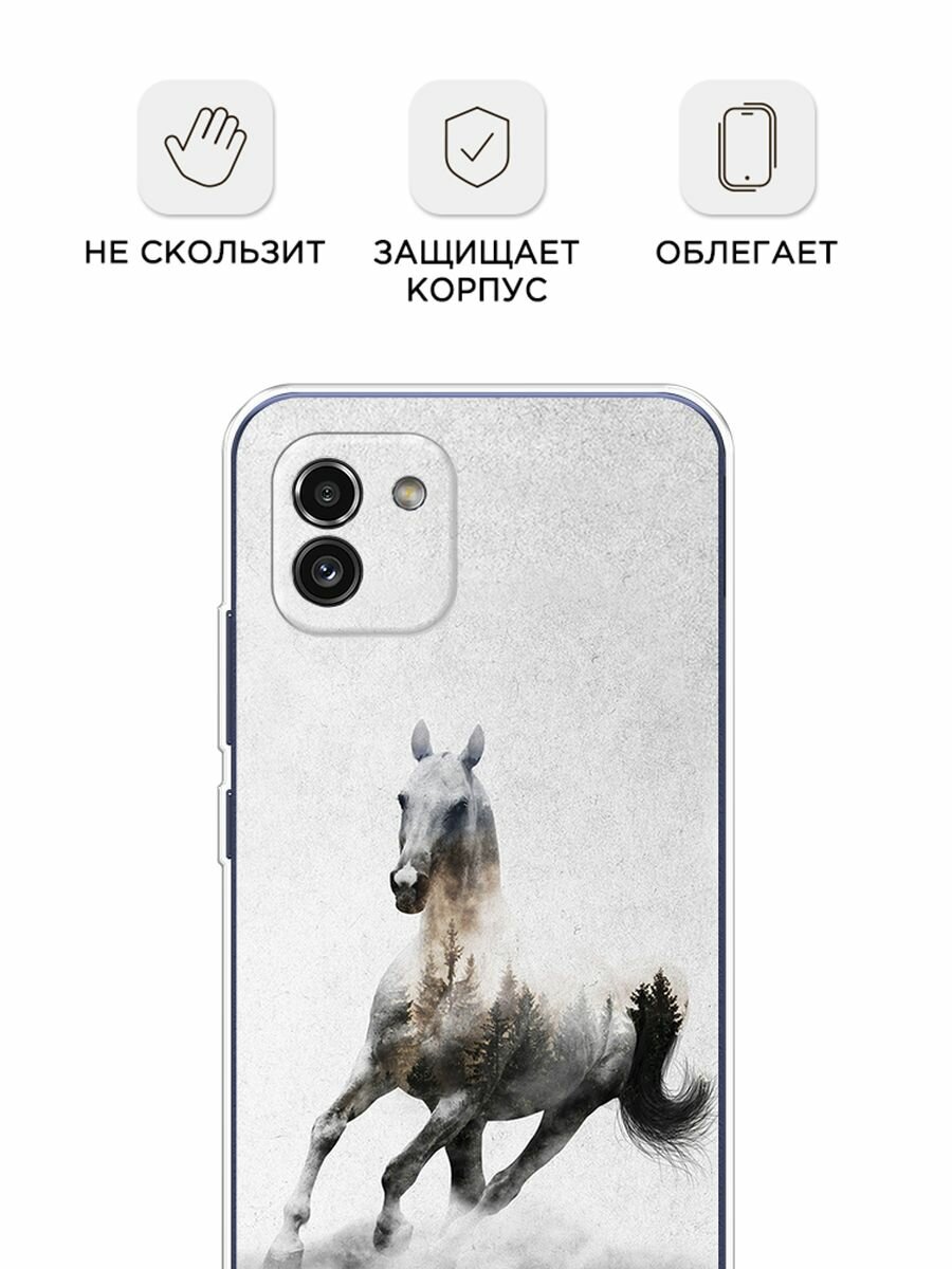 Чехол на Samsung Galaxy A03 / Самсунг Галакси А03 с принтом "Лошадь лес" — фото 1