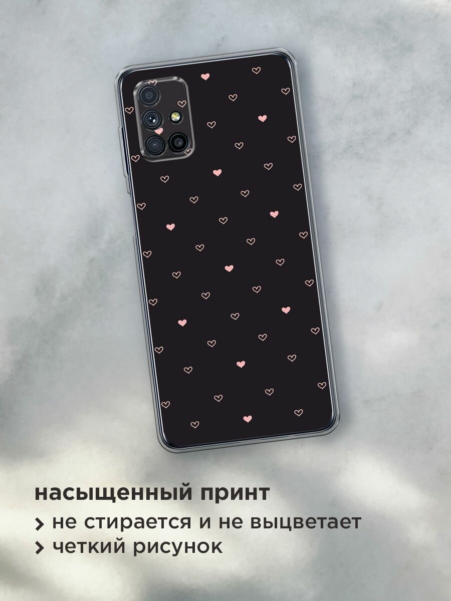 Чехол на Samsung Galaxy M31s / Самсунг Галакси M31s с принтом "Черный фон и сердечки" — фото 1