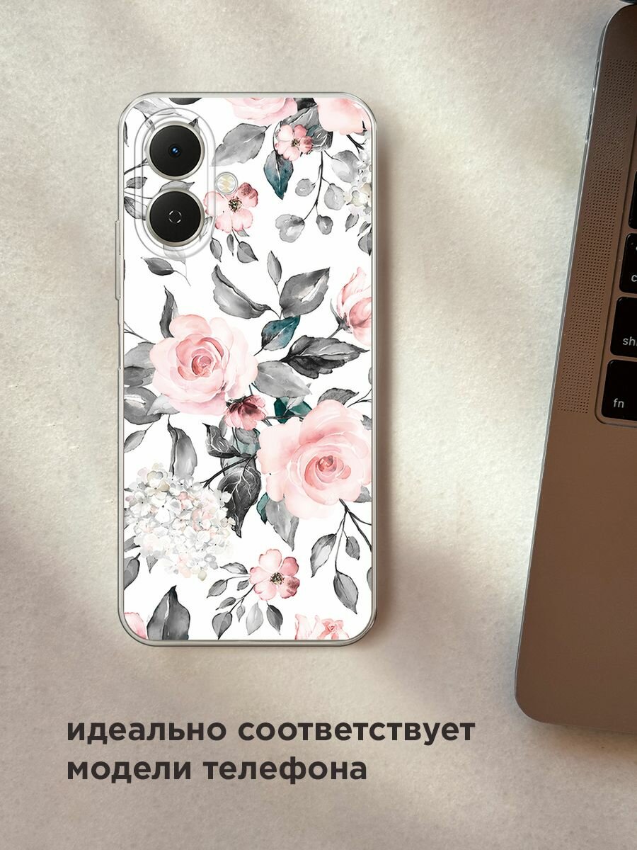 Чехол на Tecno Spark Go 2 / Текно Спарк Го 2 с принтом "Розы на белом" — фото 1