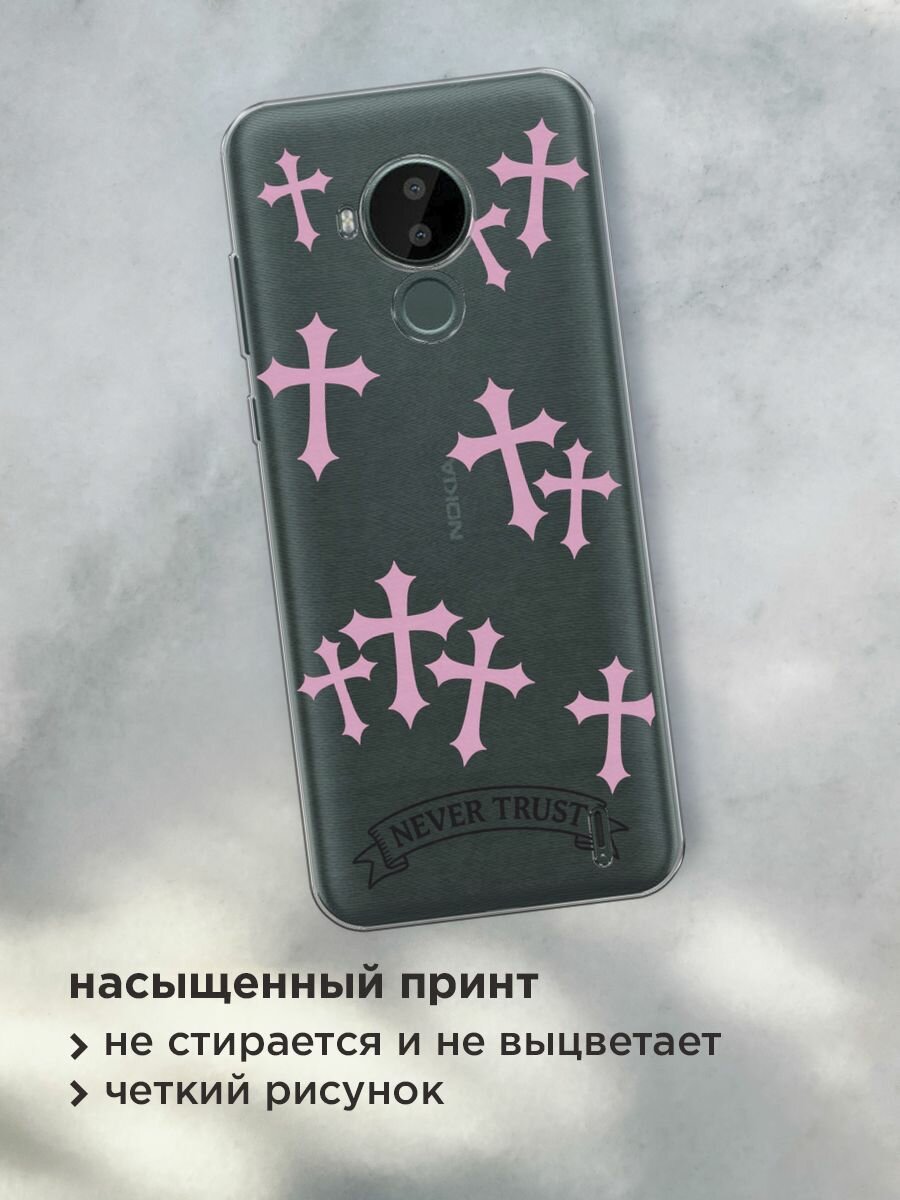 Чехол на Nokia C30 / Нокия C30 с принтом "Розовые кресты", прозрачный — фото 1