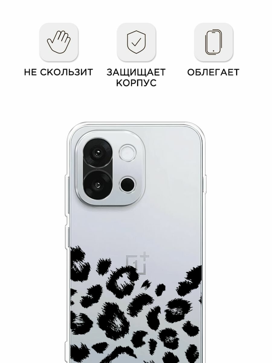Чехол на OnePlus 13T / Ван Плас 13Т с принтом "Окрас леопарда фон черный", прозрачный — фото 1