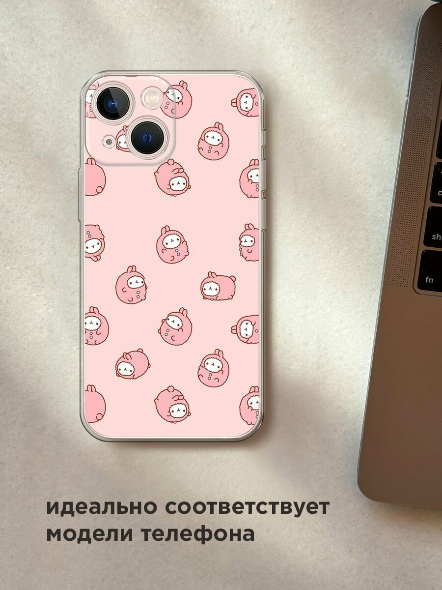 Чехол на Apple iPhone 13 mini / Айфон 13 мини с принтом "Зайчики в капюшонах" — фото 1