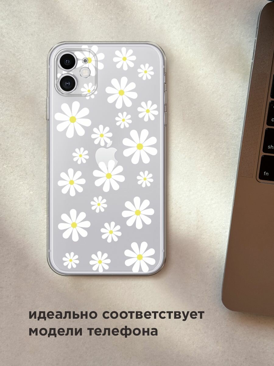 Чехол на Apple iPhone 11 / Айфон 11 с принтом "Большие ромашки", прозрачный — фото 1