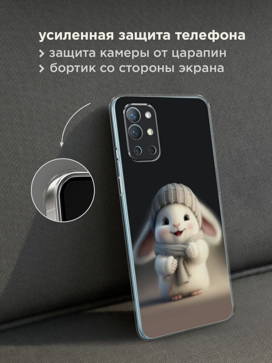 Чехол на OnePlus 9R / ВанПлас 9R с принтом "Белый крольчонок в шапке" — фото 1
