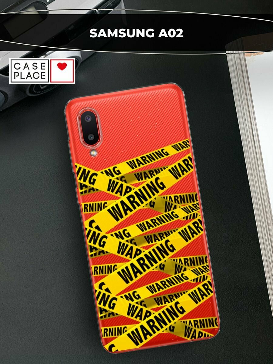 Чехол на Samsung Galaxy A02 / Самсунг Галакси А02 с принтом "Warning!", прозрачный