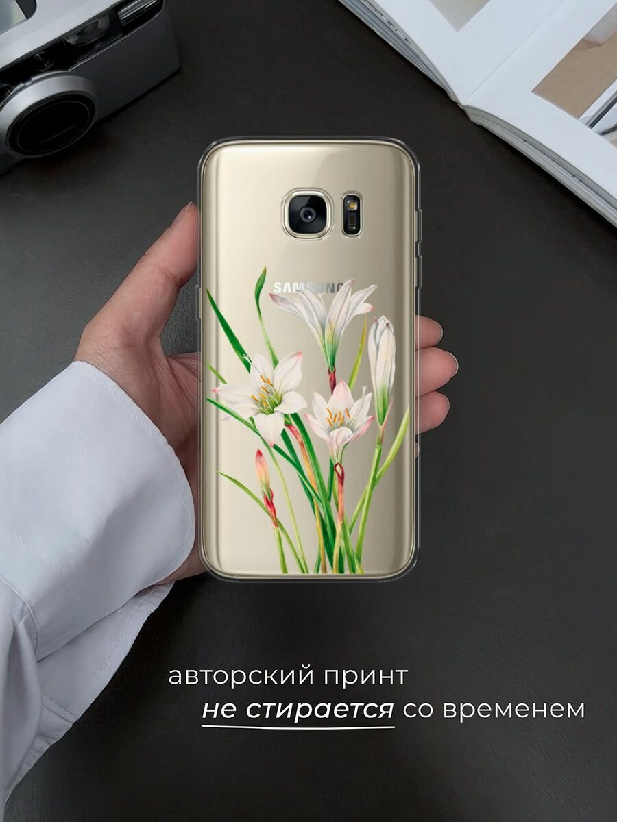 Чехол на Samsung Galaxy S7 / Самсунг Галакси С 7 с принтом "White lily", прозрачный — фото 1
