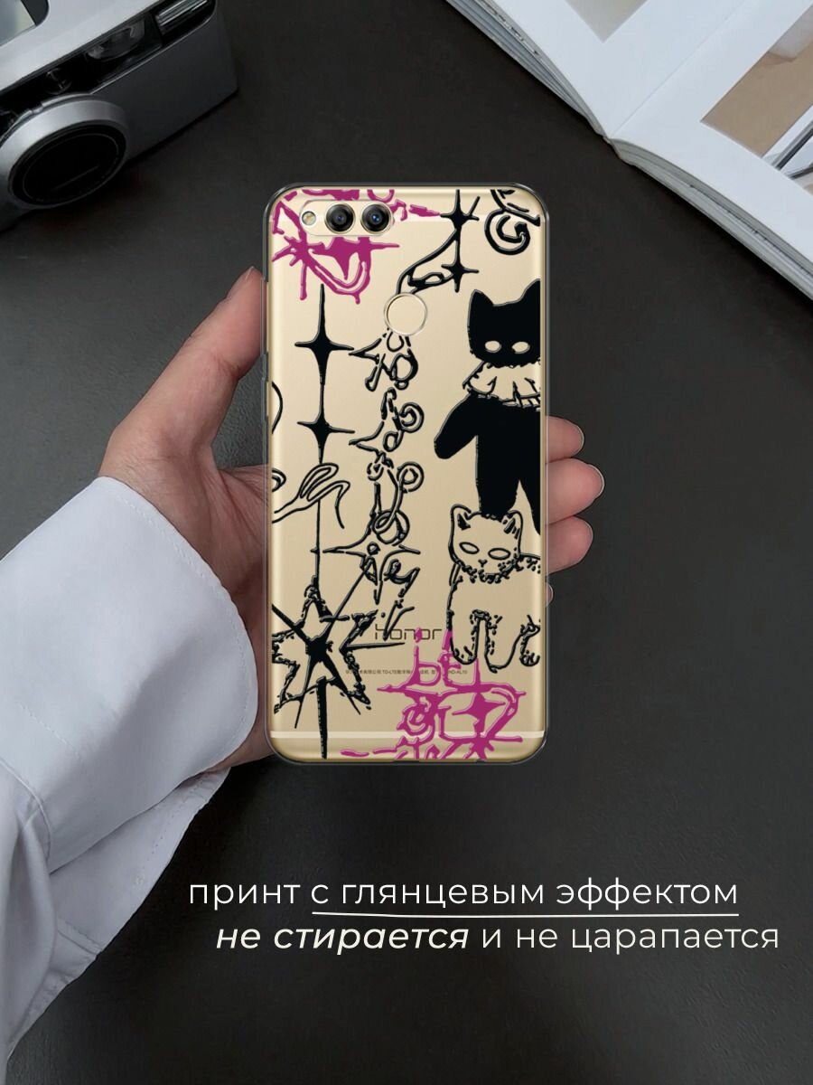 Чехол на Honor 7X / Хонор 7Х с принтом "Готические котики" — фото 1