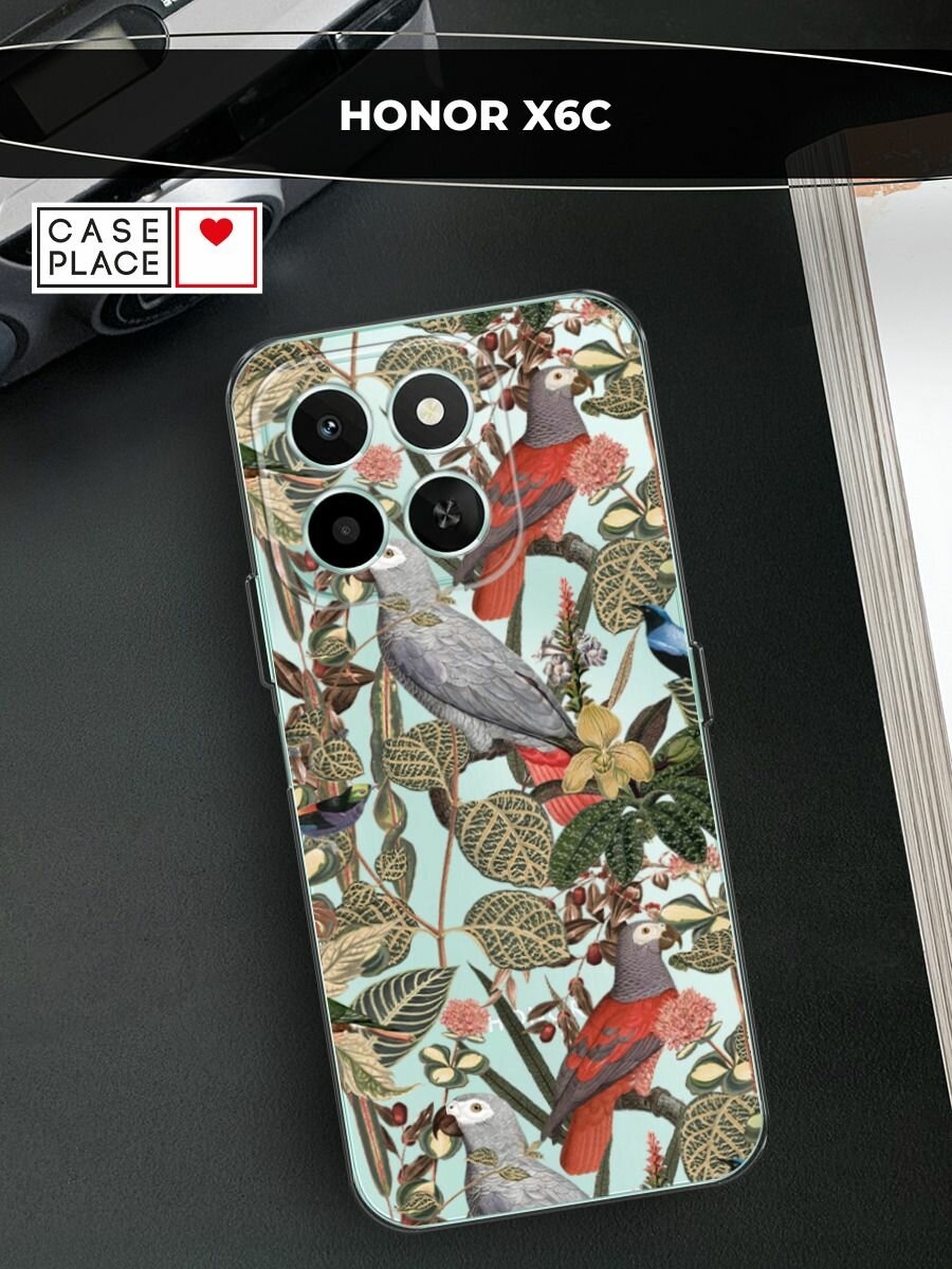 Чехол на Honor X6c / Хонор X6c с принтом "Tropical pattern", прозрачный