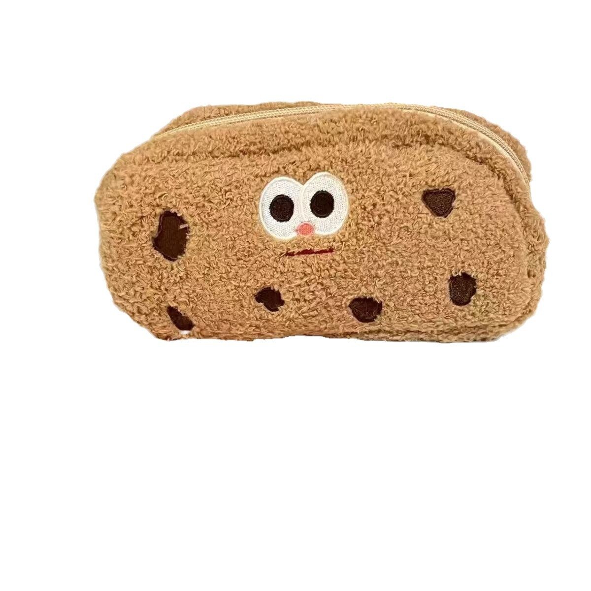 Милый плюшевый пенал с забавной мордашкой в виде печенья, мягкий чехол для ручек в мультяшном стиле, вместительный пенал, канцелярский органайзер для школьников, кавайные принадлежности для девочек и мальчиков