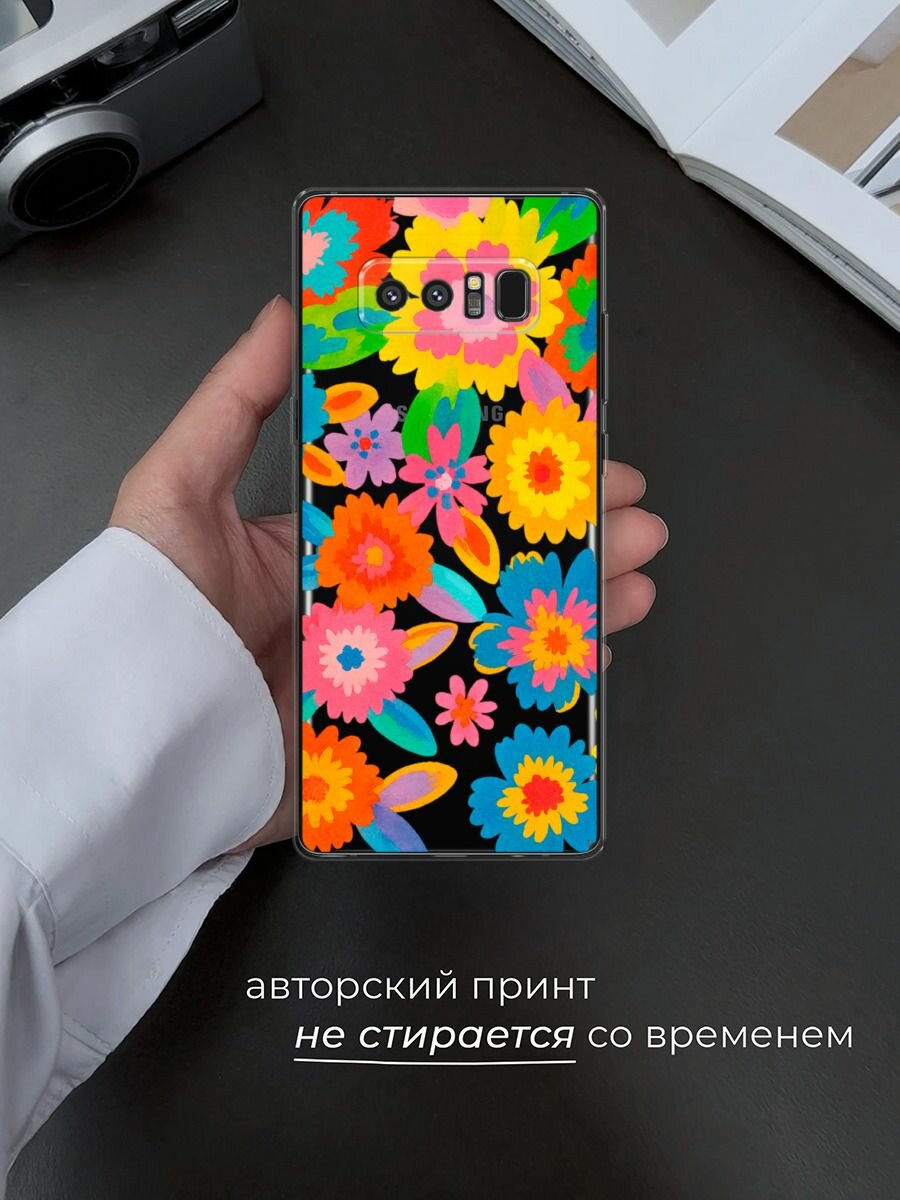 Чехол на Samsung Galaxy Note 8 / Самсунг Галакси Нот 8 с принтом "Абстрактные яркие цветы", прозрачный — фото 1