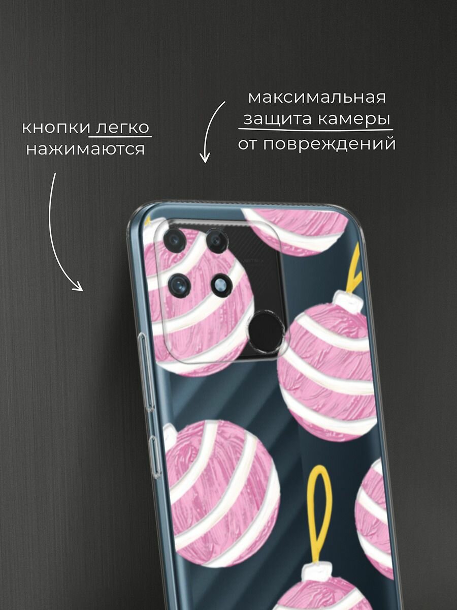 Чехол на Realme Narzo 50A / Реалми Нарзо 50A с принтом "Розовые новогодние шарики 3" — фото 1