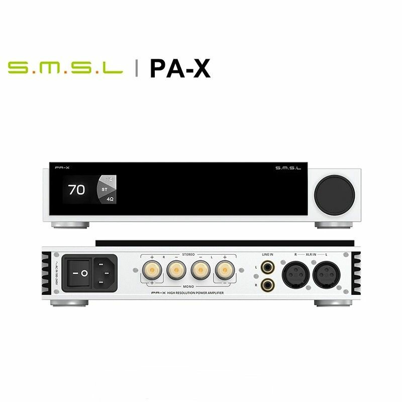 SMSL PA-X усилитель мощности на основе нитрида галлия, включает множество высококачественных аудиокомпонентов, балансные входы XLR/RCA/моно, PAX