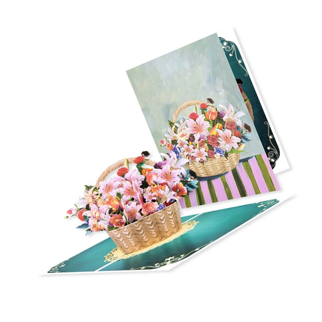 Украшение вечеринки,3D открытка с цветами в корзине-акварельные лилии A, 1 набор