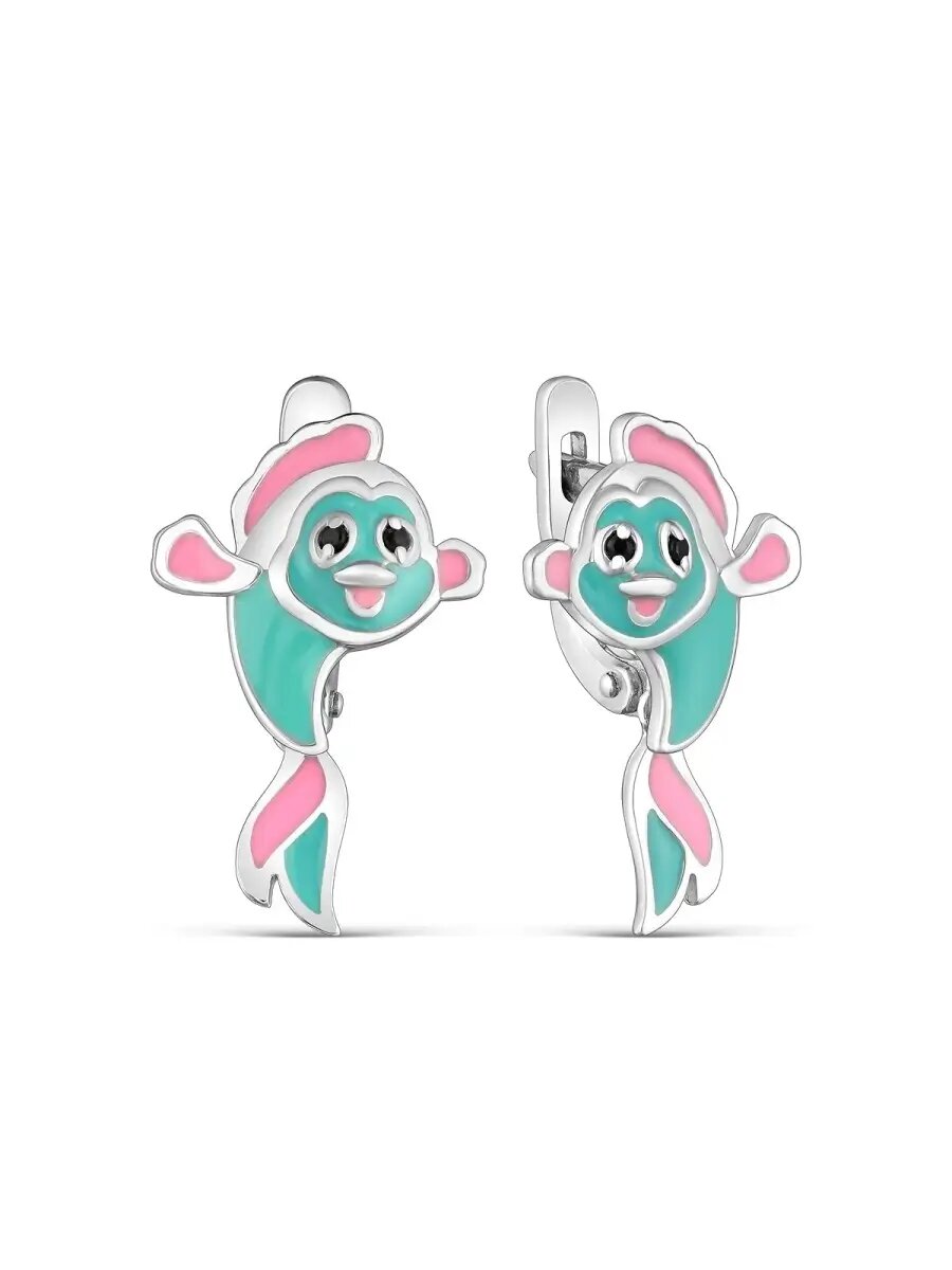 Серьги, серебро, 925 проба, родирование, эмаль, фианит