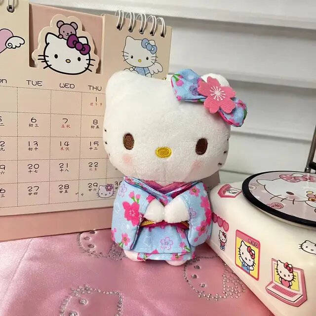 Кимоно Sanrio серии Cherry Blossom Kuromi Hello Kitty для девочек, плюшевая подвеска, милая кукла-собачка цвета корицы, брелок, украшение, подарок, Высота: около 12 см