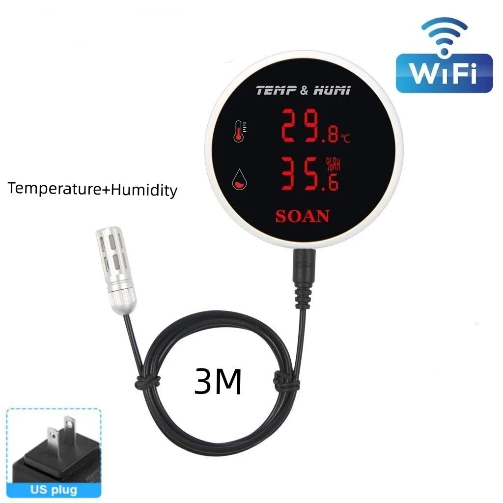Tuya датчик температуры и влажности с внешним зондом US-3M-Temp-Humi