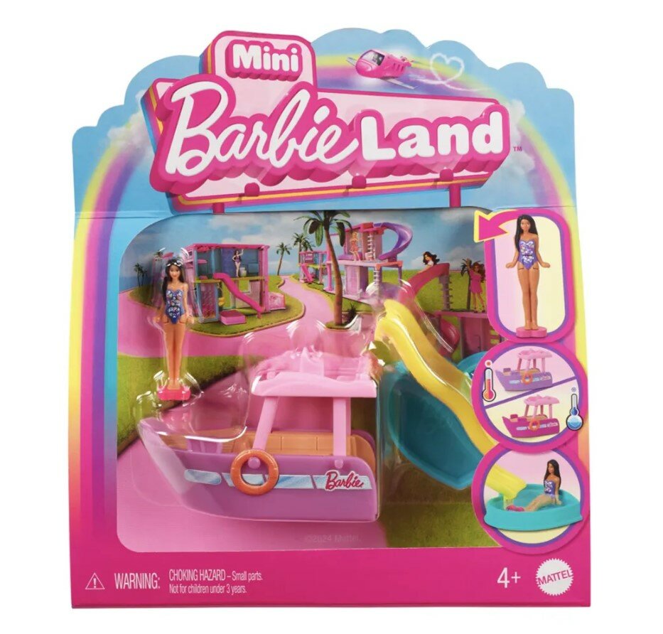 Набор Barbie Mini Barbieland с куклой 3,8 см и лодкой Dream Boat с изменяющимся цветом HYF41