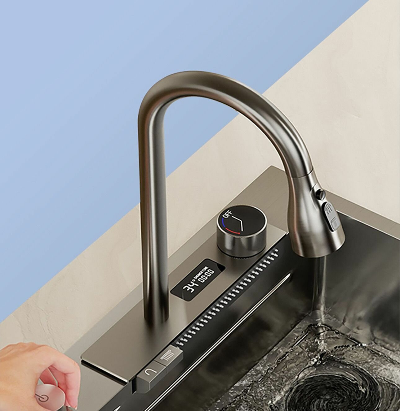 Смеситель для многофункциональной кухонной мойки с водопадом и дисплеем Графитовый