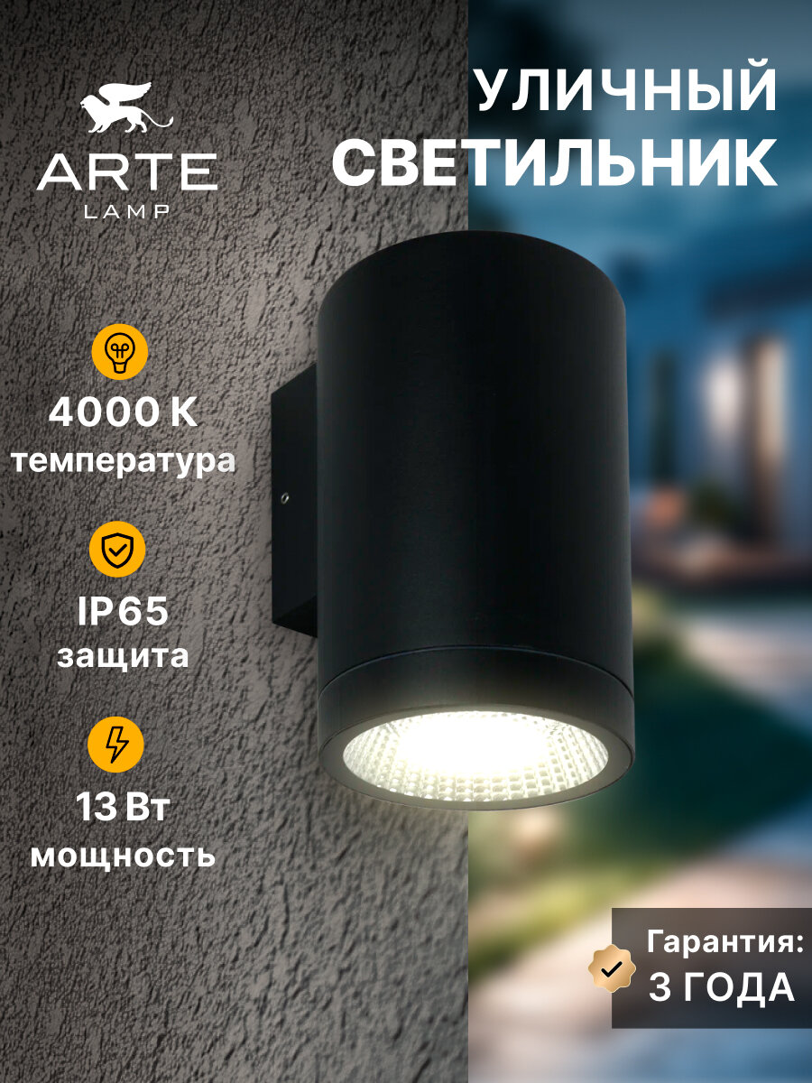 Фасадный светильник Arte Lamp TORCULAR A1813AL-1BK, LED, 13Вт, чёрный