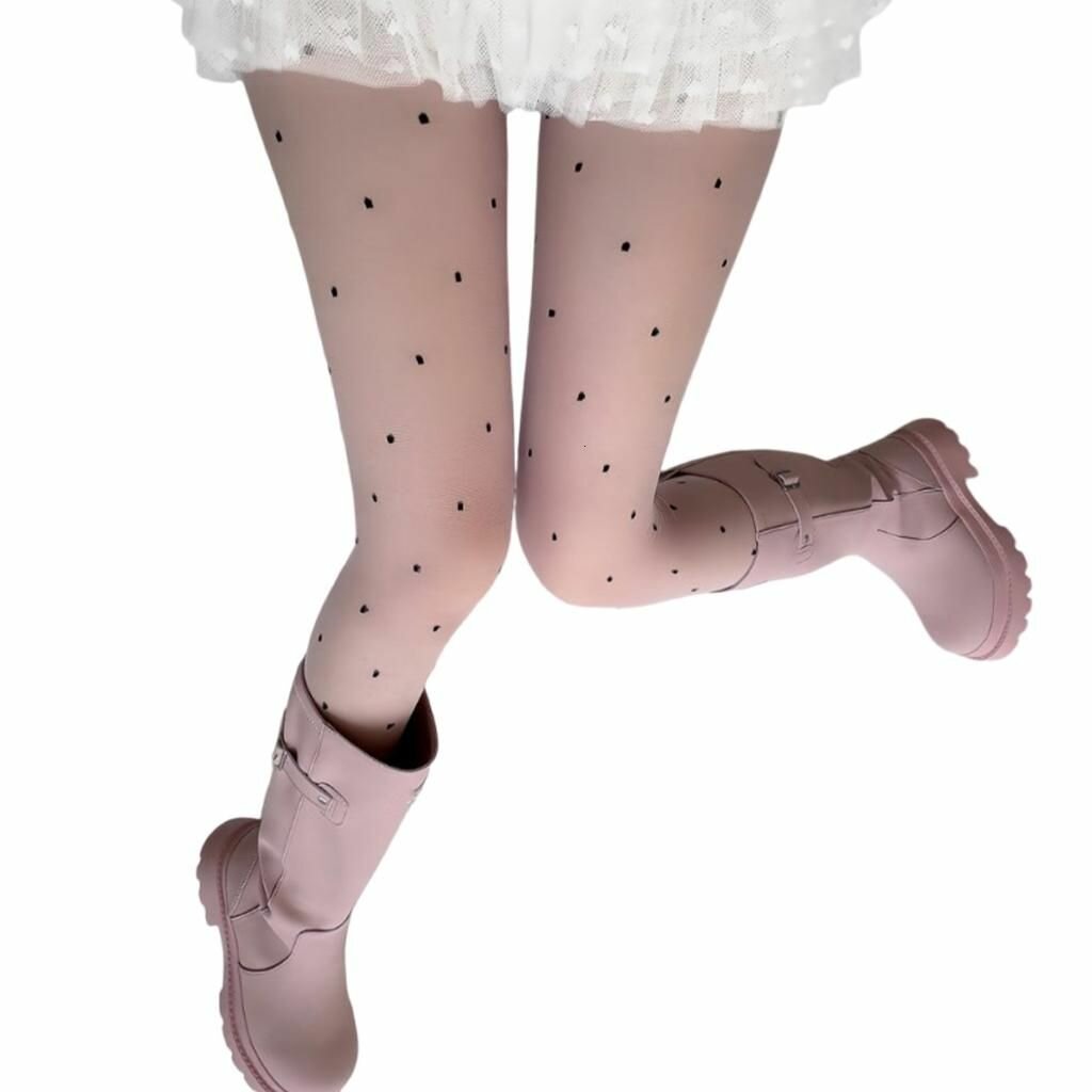 Круглые чулки в горошек-розовые