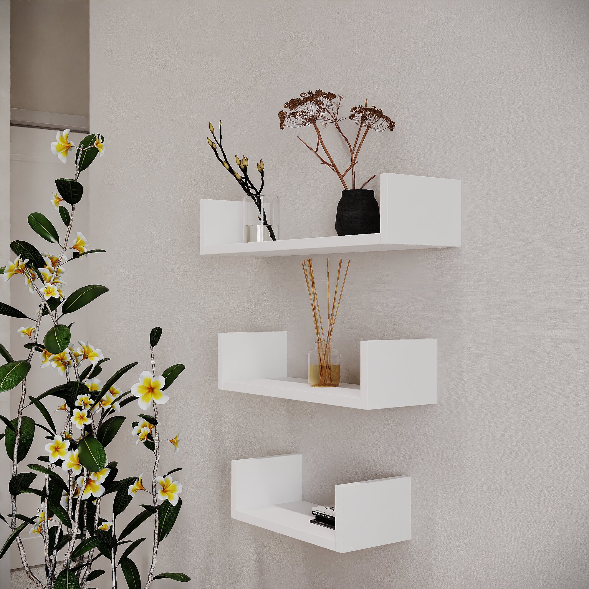 Комплект полок, Полка Настенная Прямая Трио, белая, 50,40,30 см. 3 шт.