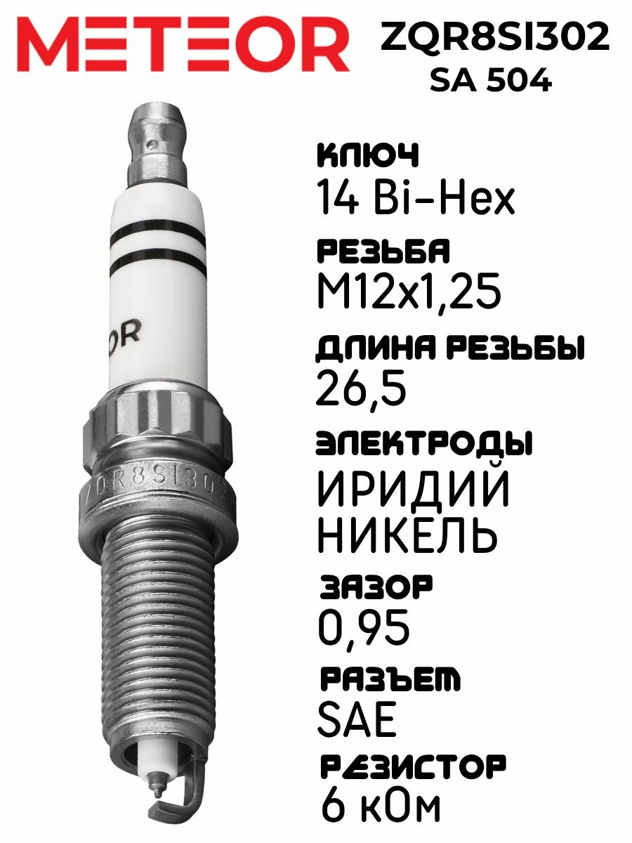 Свечи зажигания Пежо 308 EP6 METEOR SA 504 ZQR8SI302 4 шт свечи Пежо 308 EP6