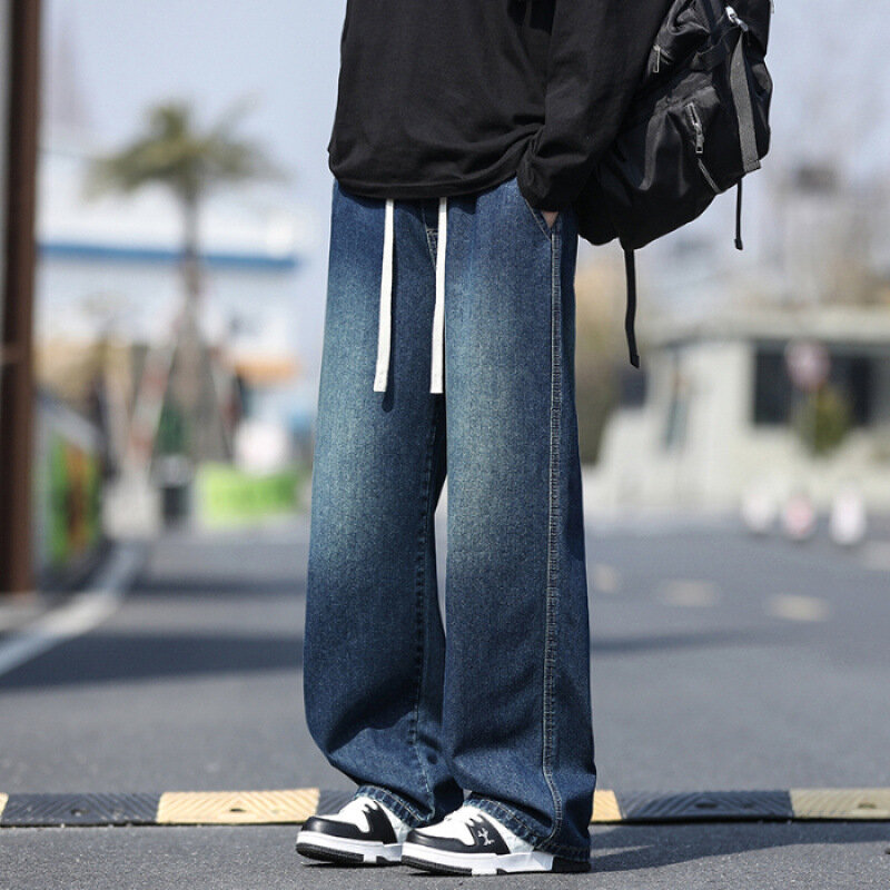 Охоты Брюки JYL Тонкие джинсы с эластичным поясом с драпировкой универсальные широкие штаны прямые мужские