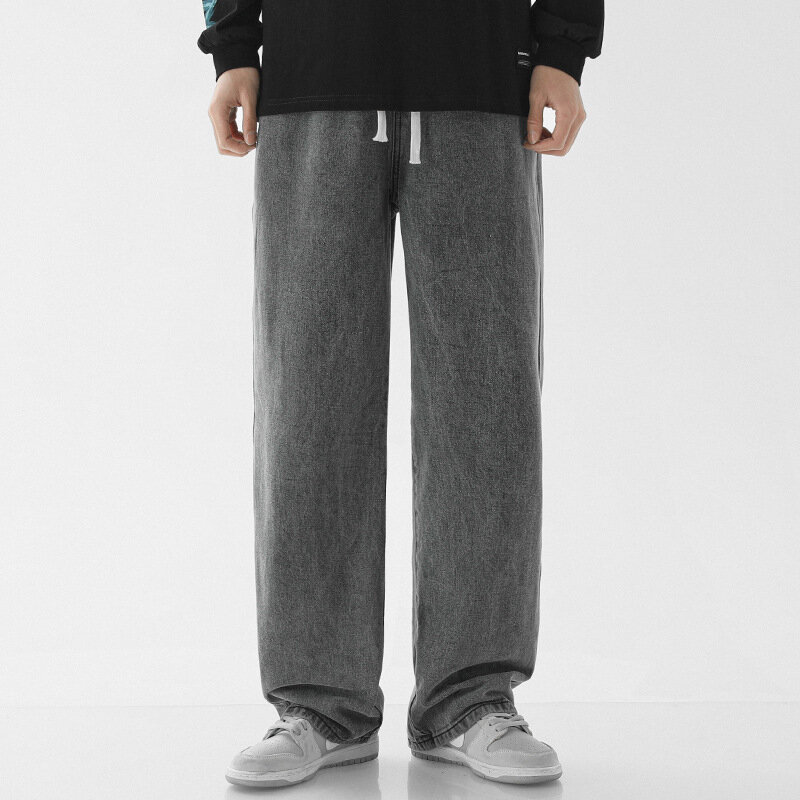 Слим тапер KLQ Круто KLQ мужские универсальные монохромные широкие прямые хайстрит эластичный пояс повседневные широкие штаны, Размер_M