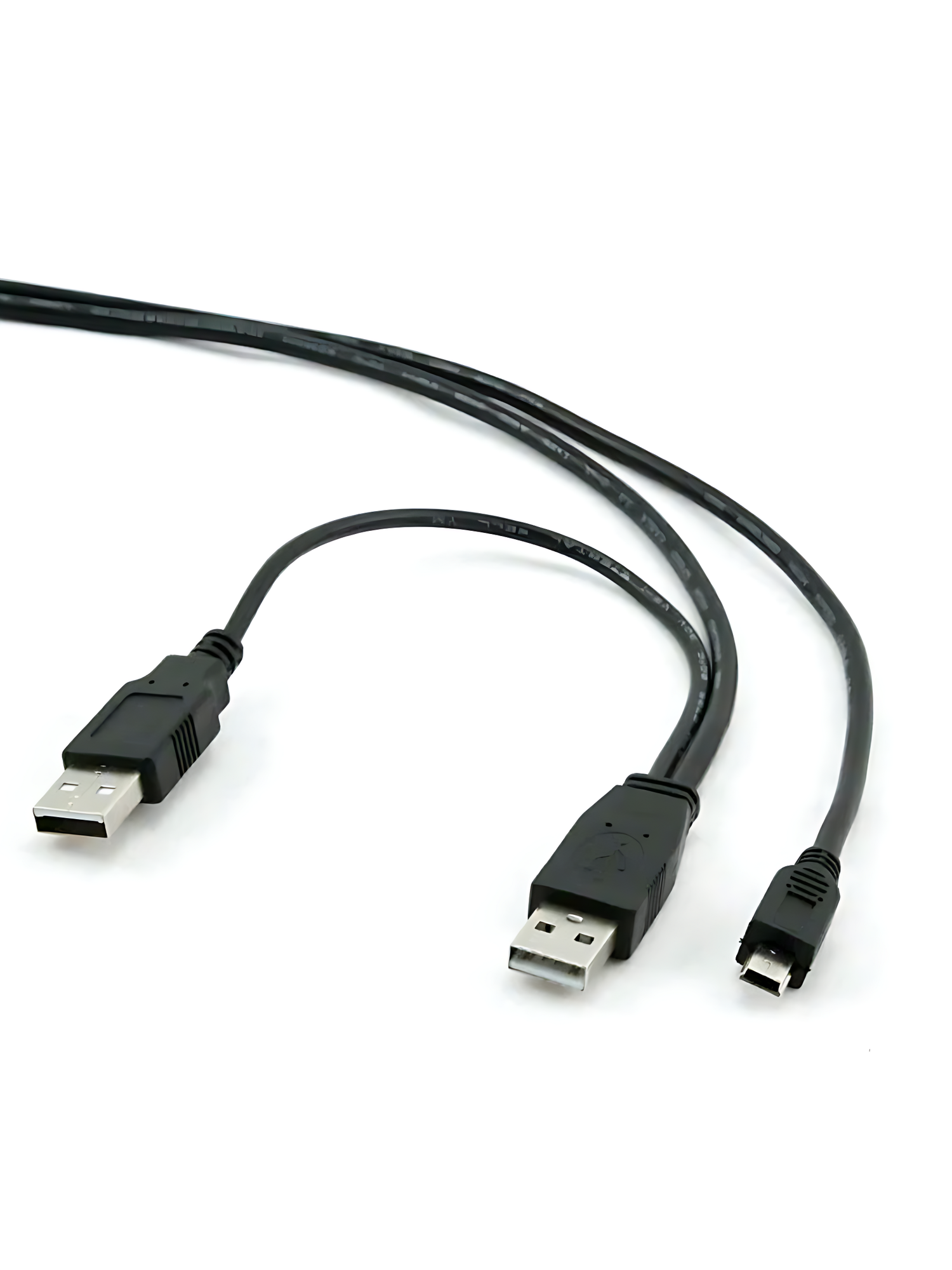 Кабель питания USB 2.0 на USB 2.0 + Mini USB, черный, длина 45 см