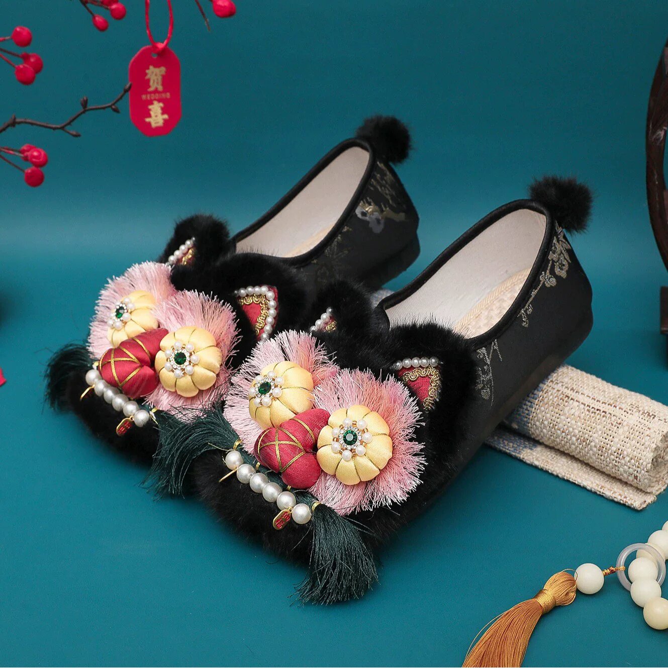 Модная тканевая обувь в этническом стиле, женские туфли Zapatos, 37, Черный, 4-317-64 black red