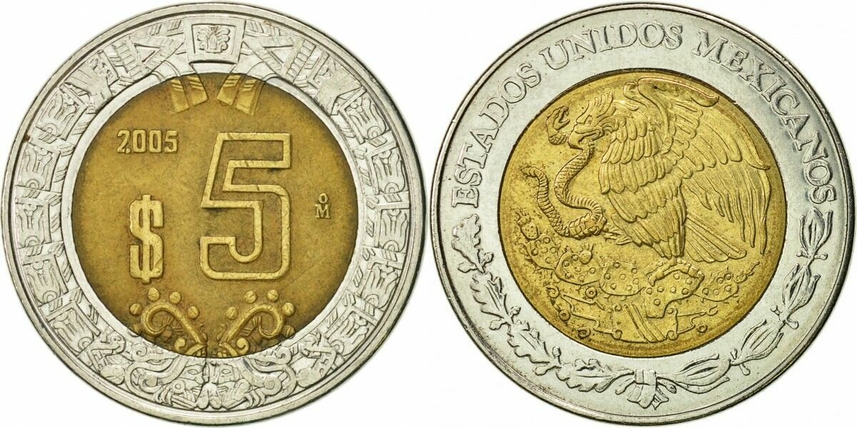 Мексика 5 песо, 1997 - 2025 Орел XF