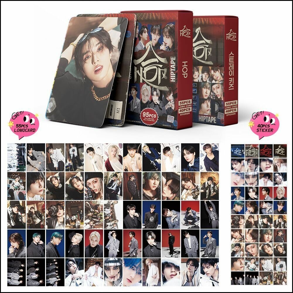 K-POP Stray Kids карты и наклейки 55 шт. Stray Kids альбом HOP карточки + 40 шт. Стрей Кидс альбом HOP наклеек Набор