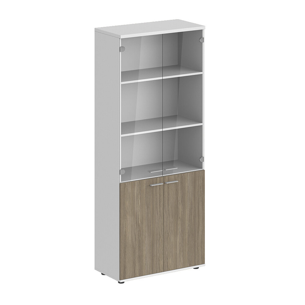 Шкаф широкий высокий 4-х дв со стеклом SIGMA SG.801. WH. OD. GL Белый снег/дуб темный з. ст ХДФ 800х400х1955