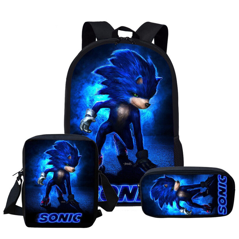 Трансграничный новый продукт Sonic, сумка для начальной школы, комплект из трех предметов, рюкзак с героями мультфильмов, рюкзак, пенал