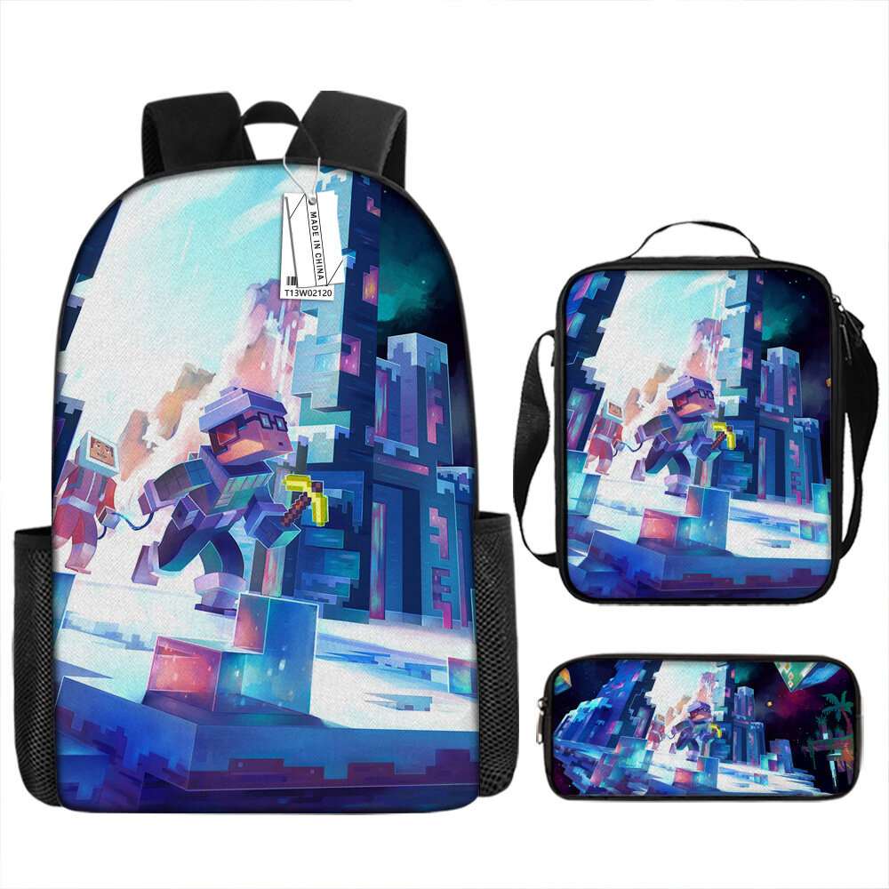 Minecraft Школьная сумка для начальной и средней школы Minecraft, игровой периферийный рюкзак, сумка через плечо с героями мультфильмов, чехол для ручек, набор из трех предметов