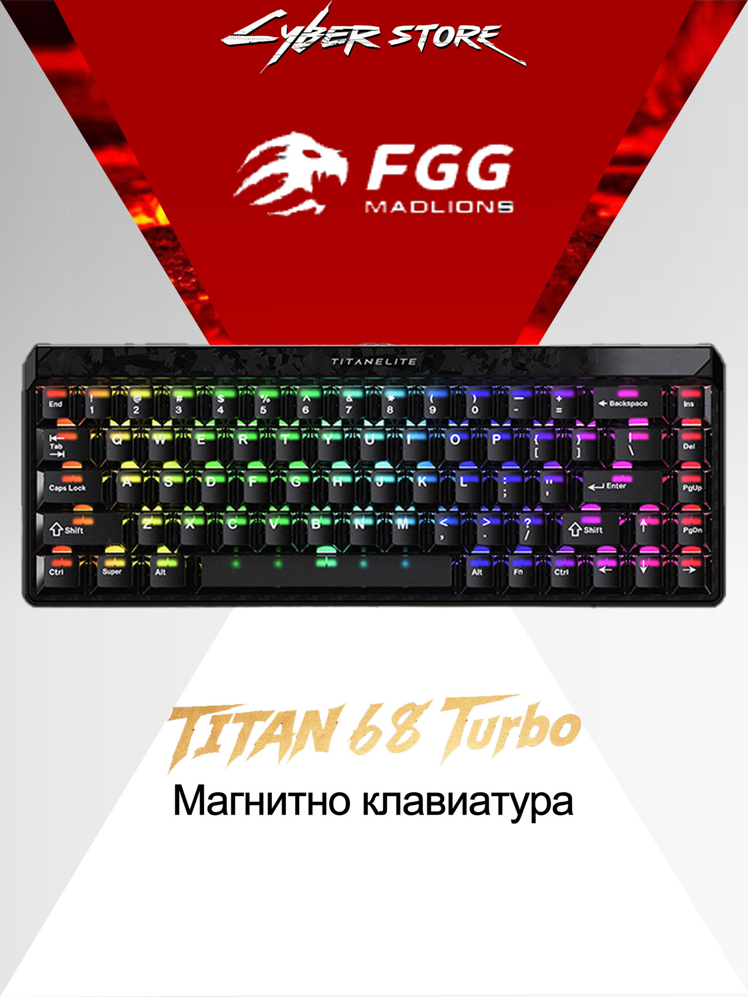Магнитно-индукционная клавиатура MADLION TITAN68 Turbo, 512K сканирование, алюминиевый корпус для игр, RGB подсветка, быстрая реакция 0.1мс