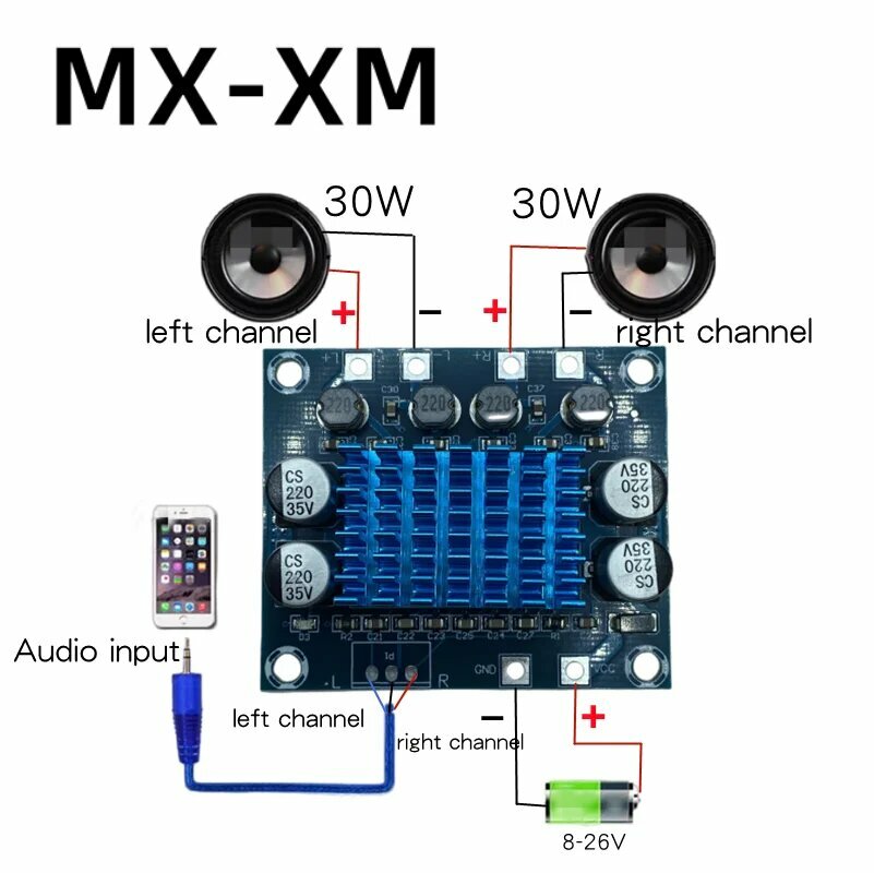 GALAXY Light TPA3110 XH-A232 30 Вт + 30 Вт аудиоусилитель