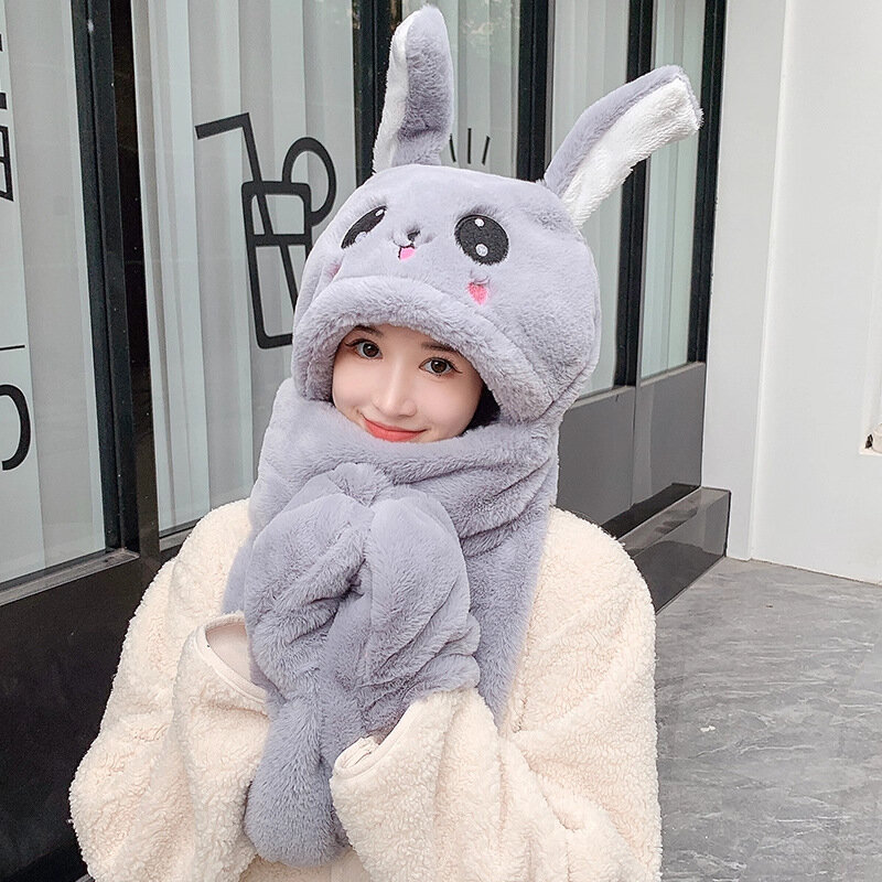 Детская шапка, осенне-зимняя женская шапка и шарф с подвижными ушками кролика, новый милый шарф 2025 года для мальчиков и девочек