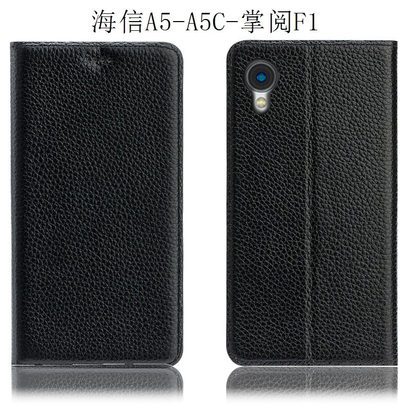 Истинная кожа флип-чехол для Hisense A5/A5C и iReader F1, черный цвет, узор личи, защитный чехол