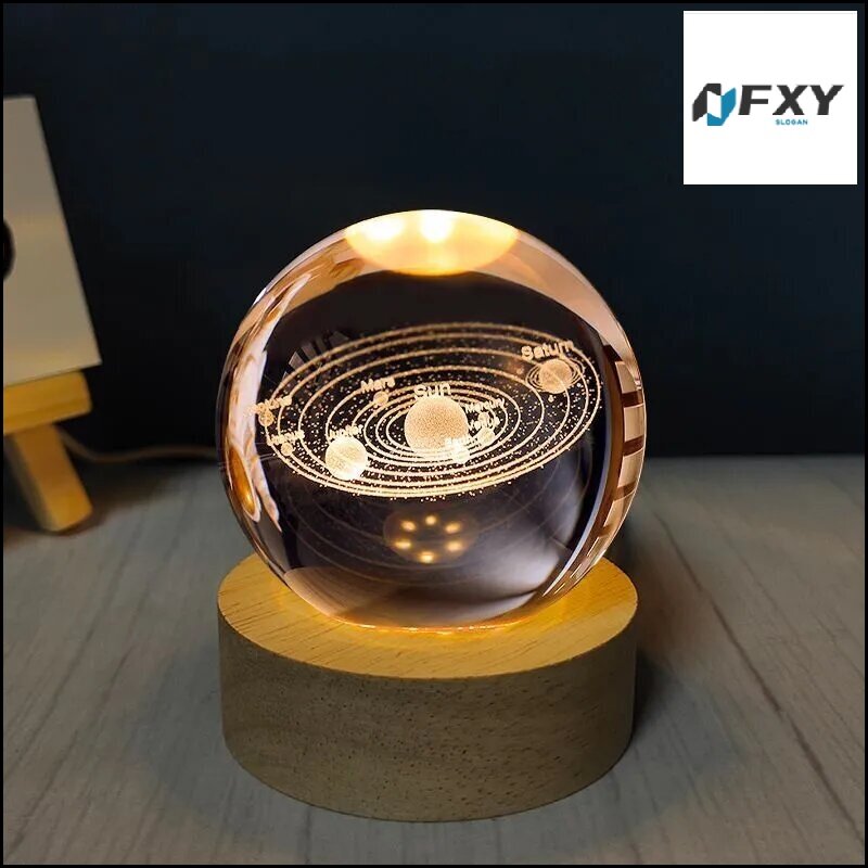 Эксклюзивный ночник USB с хрустальным шаром и внутренней гравировкой солнечной системы