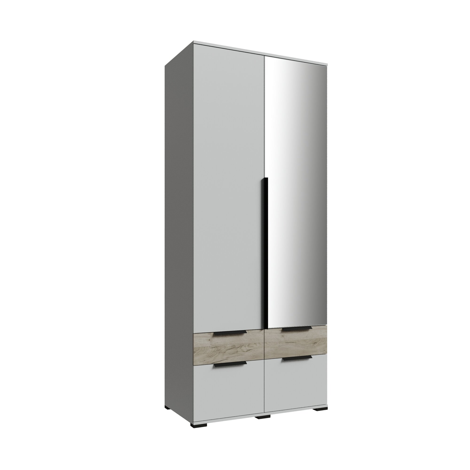 Спальня Лилль Шкаф 2-х створчатый с зеркалом и ящиками ЛСШ-22 камень серый/дуб крафт серый (Микон)
